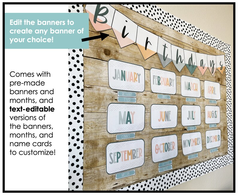 Calm Colors Classroom Birthday Display Kit: Editable Banner & Name ...