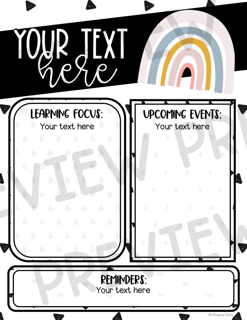 Boho Rainbow Newsletter Template for School - Etsy