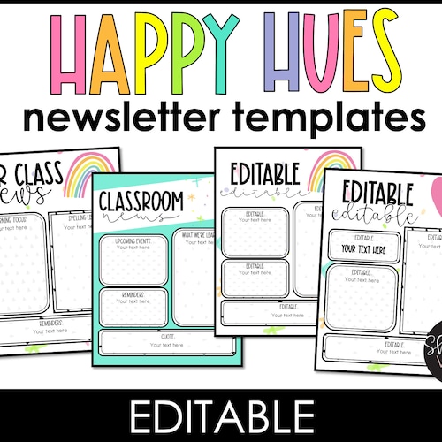 Bright Newsletter Template Editable Rainbow Monthly - Etsy