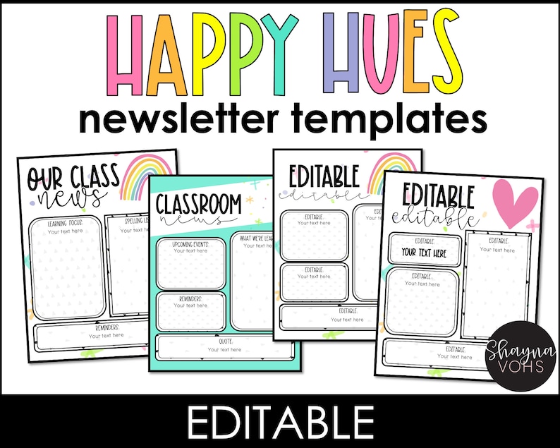 Bright Newsletter Template Editable Rainbow Monthly - Etsy