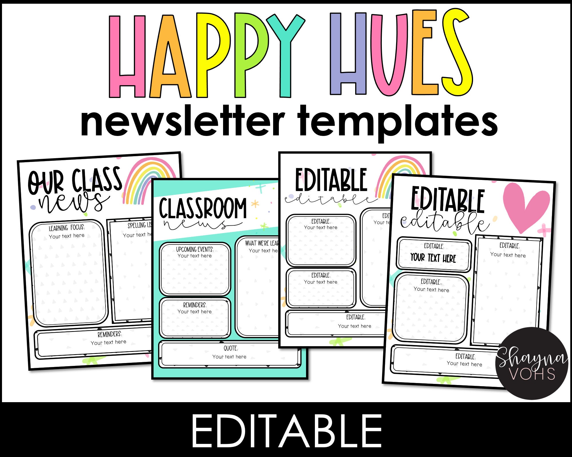 Bright Newsletter Template Editable Rainbow Monthly - Etsy