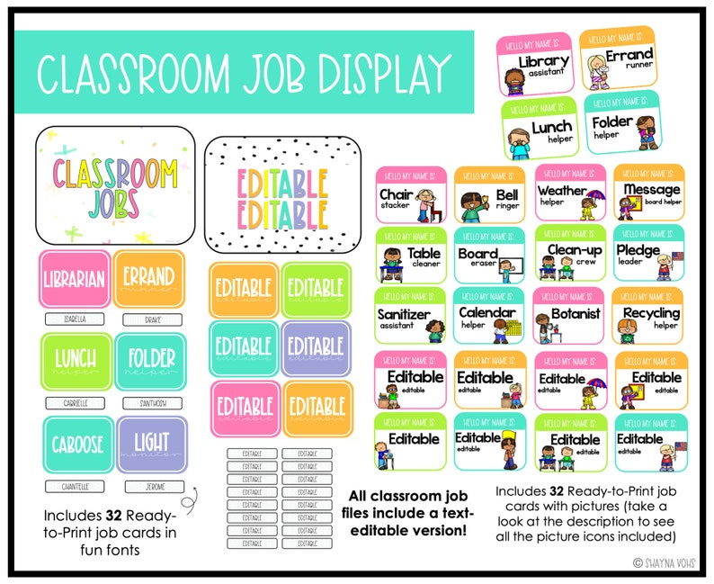 Classroom Jobs Chart: Happy Hues Decor, Editable Cards - Etsy