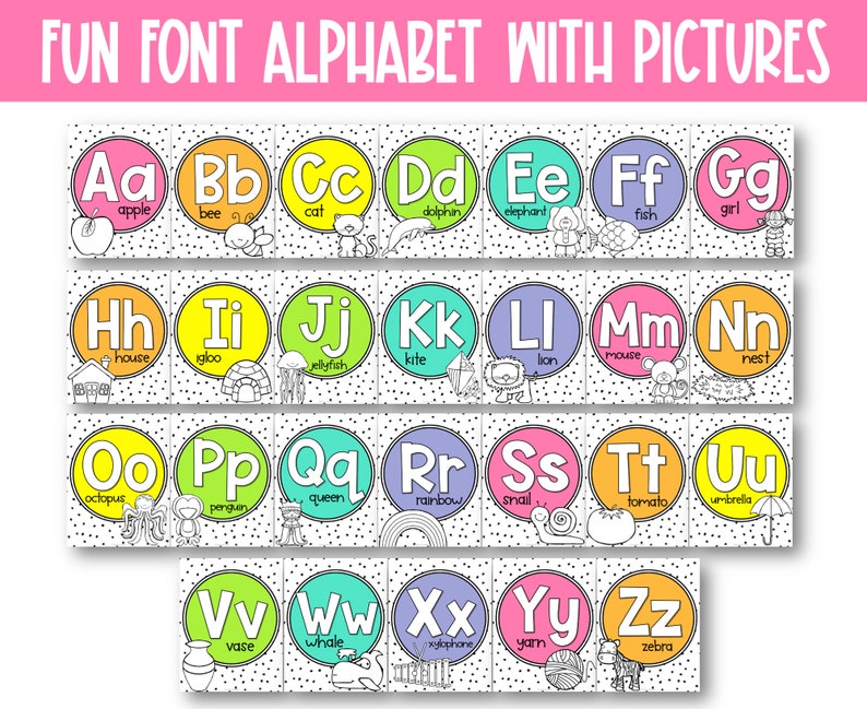 Alphabet Poster Classroom Bright Alphabet Posters Alphabet - Etsy