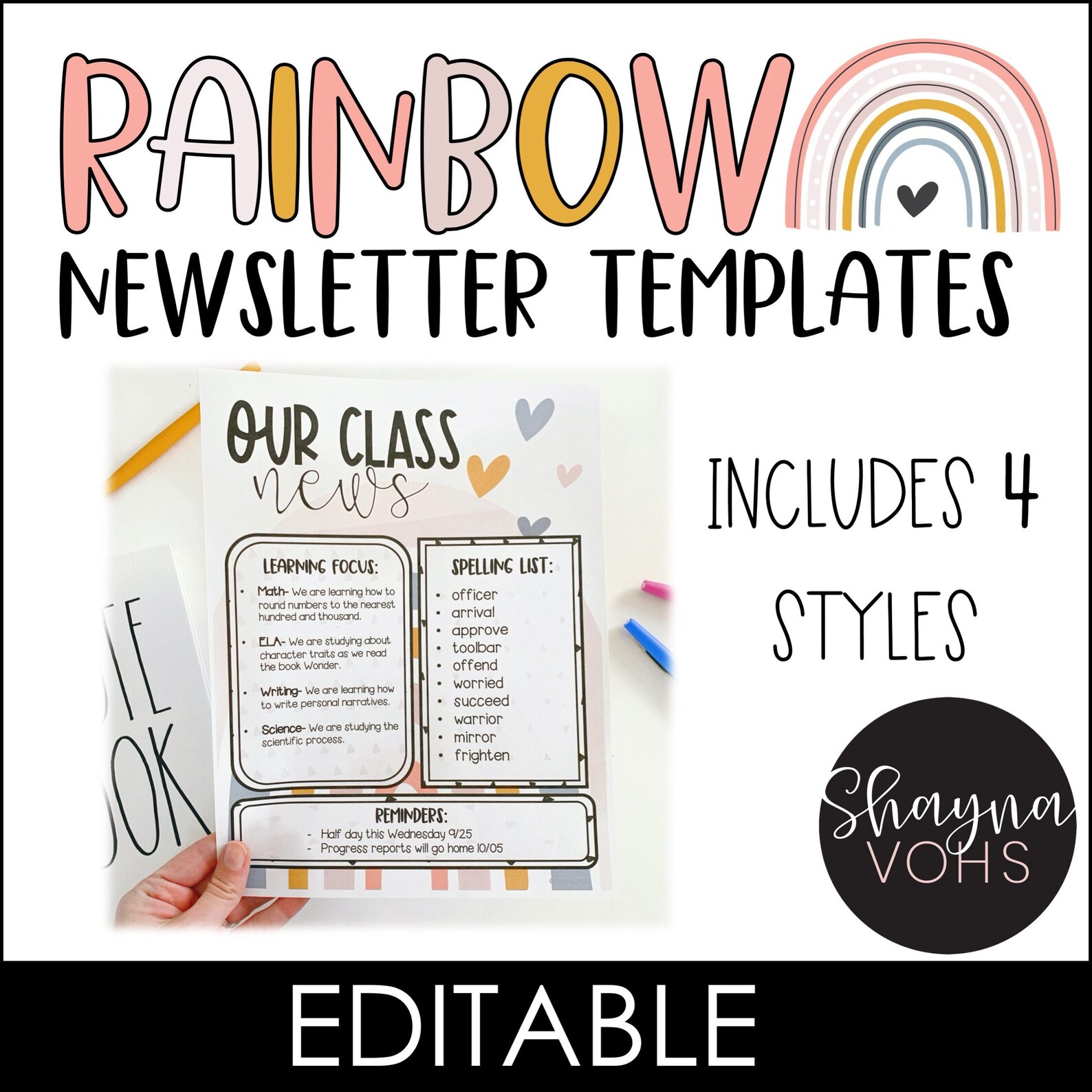 Boho Rainbow Newsletter Template for School - Etsy