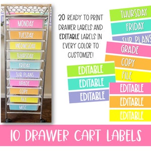Happy Hues Rolling Cart Labels: Editable Classroom Organizer - Etsy
