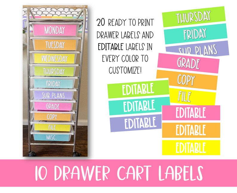 10 Drawer Cart Labels 10 Drawer Rolling Cart Label - Etsy