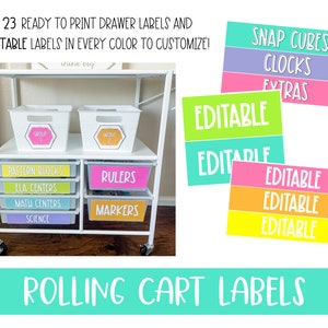 Happy Hues Rolling Cart Labels: Editable Classroom Organizer - Etsy