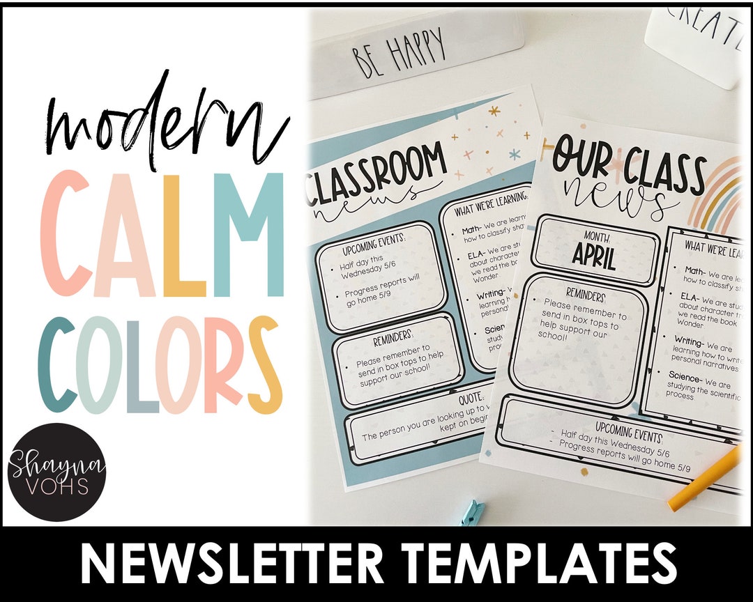 Calm Colors Newsletter Template Editable, Calm Colors Classroom Decor ...