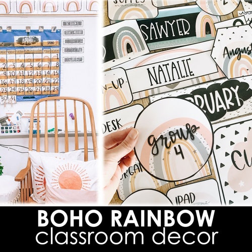 EDITABLE Printable Boho Rainbow Schedule Cards Classroom - Etsy