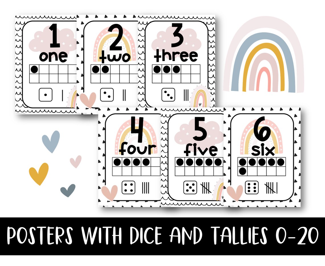 Boho Rainbow Number Posters 0-30 - Etsy