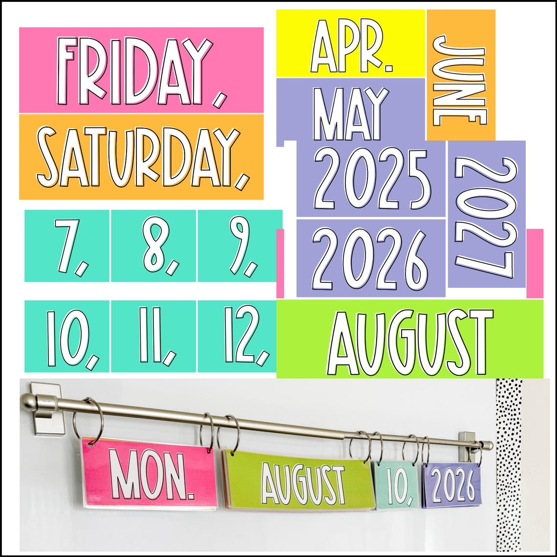 Bright Classroom Flip Calendar: Happy Hues Decor (text-editable ...