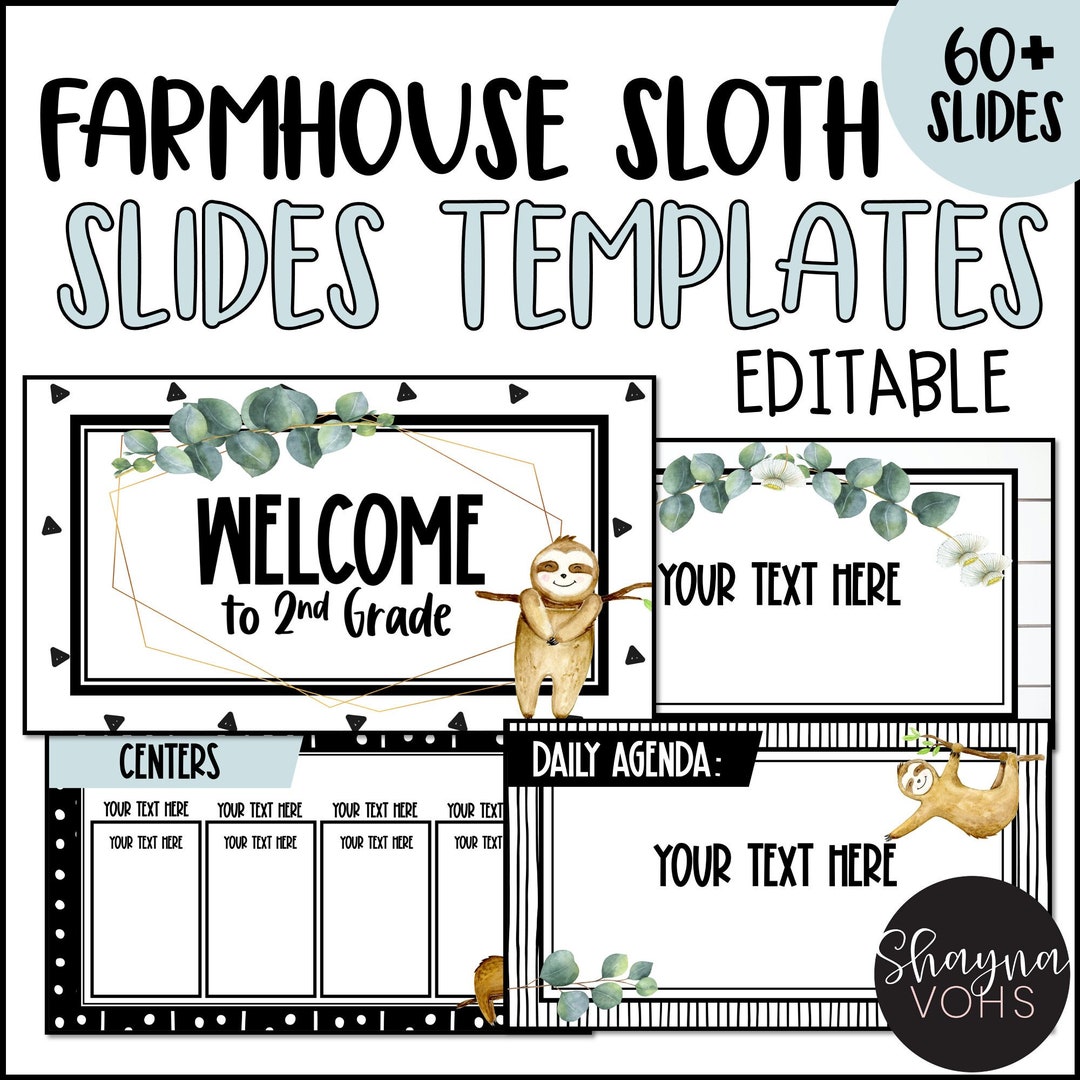 Farmhouse Sloth Powerpoint and Google Slides™ Templates for Teachers - Etsy