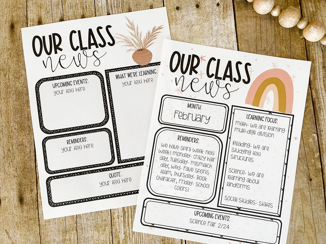 Boho Classroom Newsletter Template - Etsy