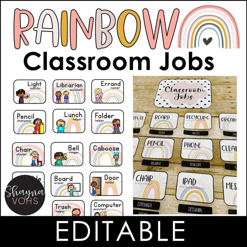 Boho Rainbow Classroom Jobs Chart Etsy