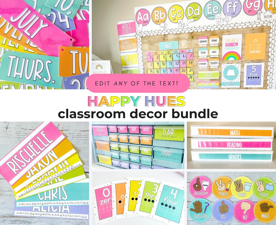 Bright Classroom Decor Bundle: Elementary Printable and Editable - Etsy