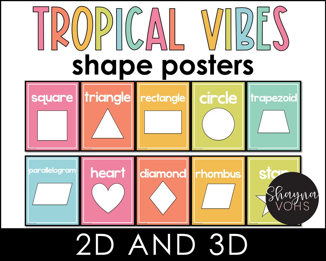 Shape Posters Classroom Printable Tropical Vibes Classroom - Etsy