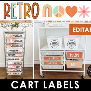 Retro 10 Drawer Rolling Cart Label, Retro Cart Labels, Groovy Classroom ...
