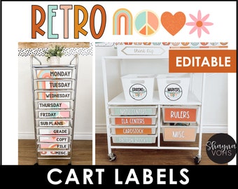 Retro 10 Drawer Rolling Cart Label, Retro Cart Labels, Groovy Classroom ...