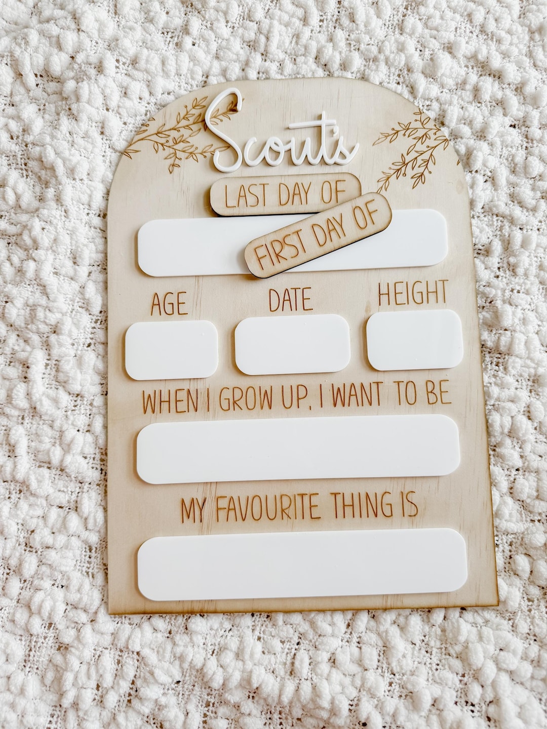 Interchangeable Personalised First and Last Day Board, Customisable ...