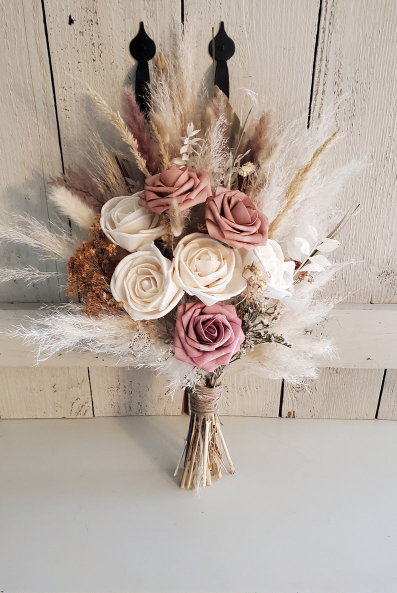 Dusty Rose Boho Bridal Bouquet Arrangement. Wedding Bouquet - Etsy