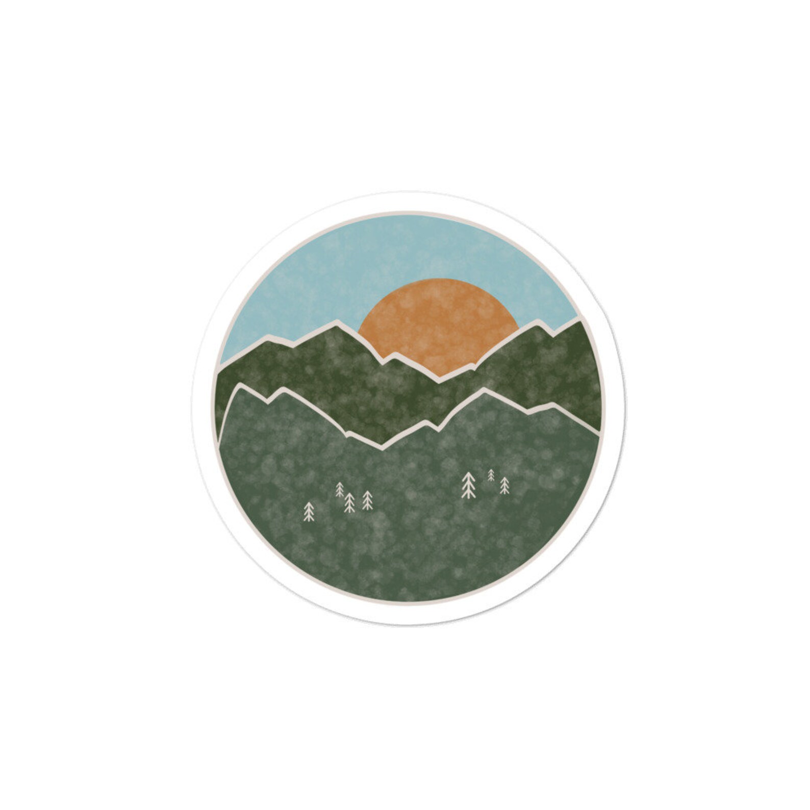 Round Mountain Sticker, Mountain Range Design, Pine Tree Forest Decal ...