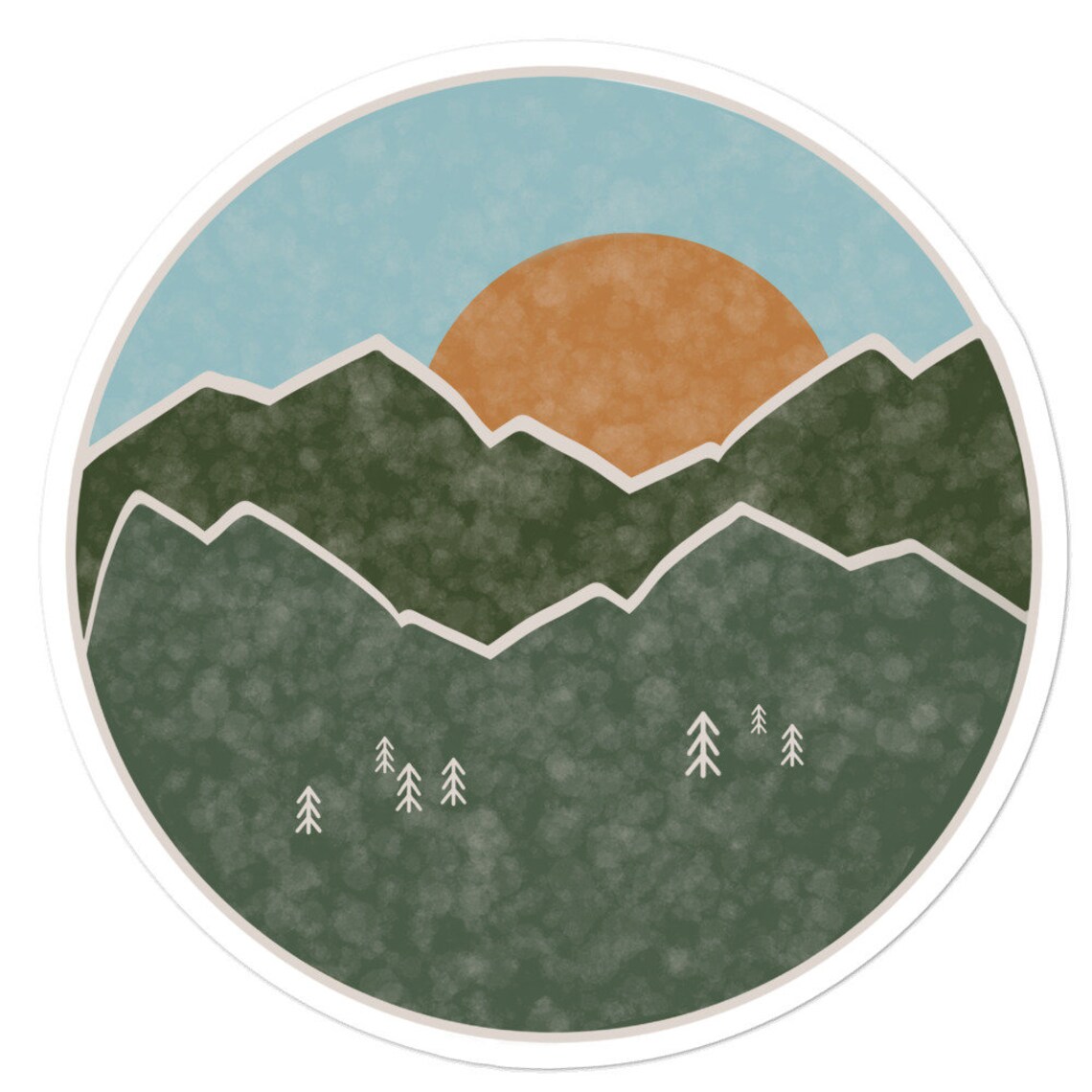 Round Mountain Sticker, Mountain Range Design, Pine Tree Forest Decal ...
