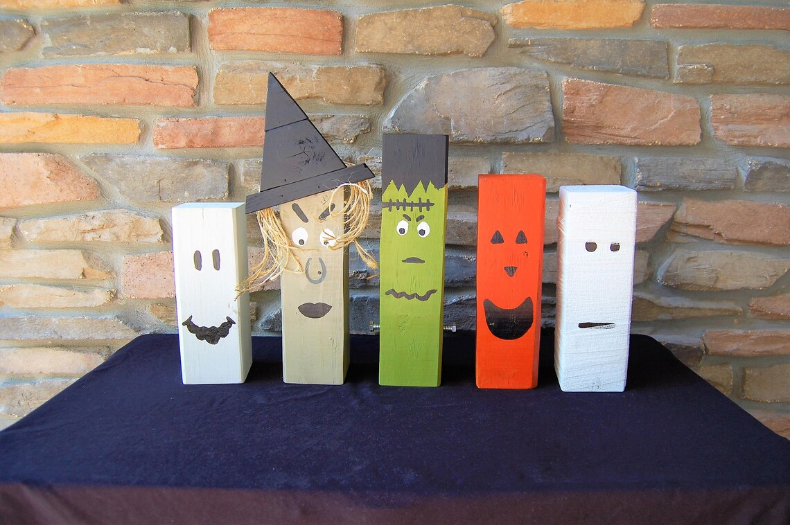 Set of 5 Halloween Characters Wooden Home Decor 4x4 Lumber - Etsy