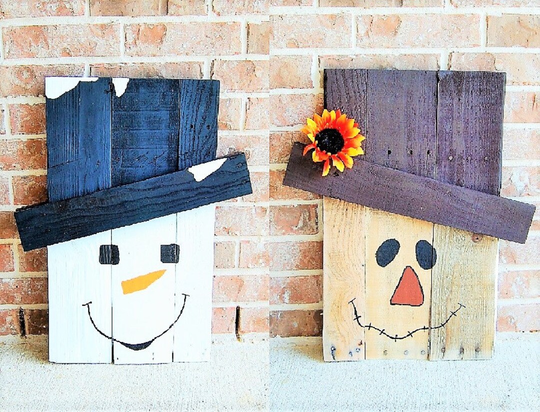 Reversible Scarecrow and Snowman Decor - Fall Decor, Winter Decor, Home ...