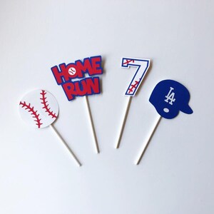 Baseball Themed Cupcake Toppers Dodgers Sports - Etsy