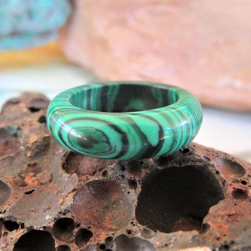 Malachite Ring Malachite Band Solid Gemstone Malachite Band - Etsy
