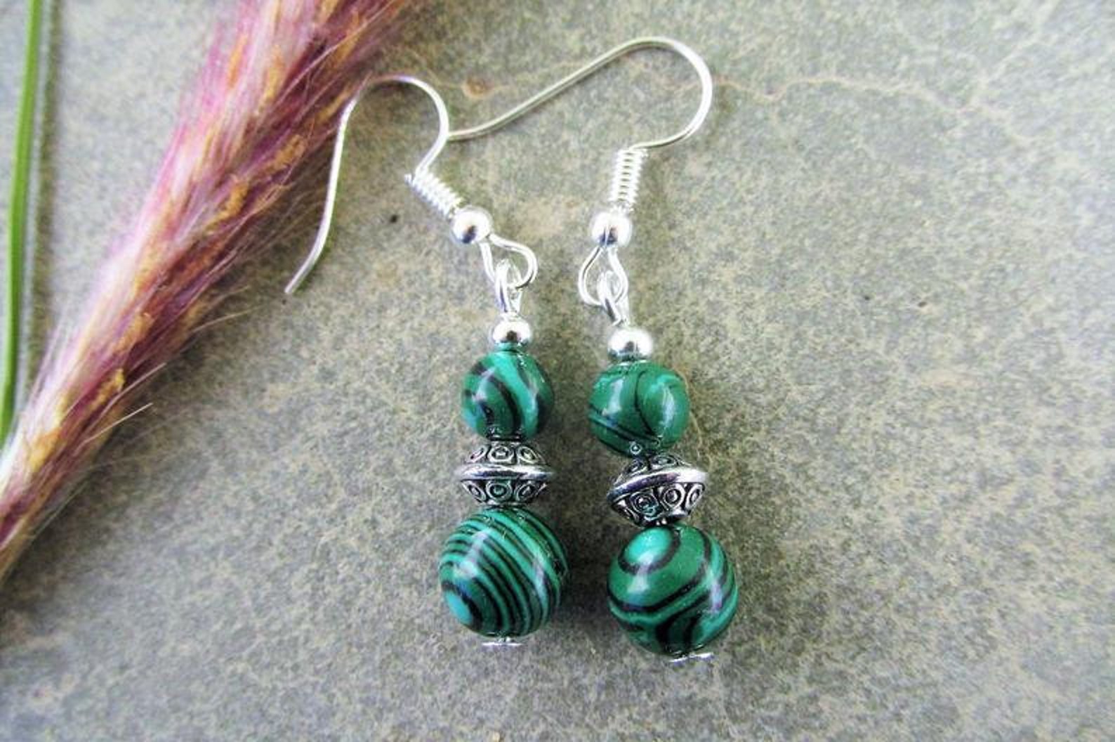 Malachite Earrings Malachite Drop Earrings Beaded Gemstone Earrings ...