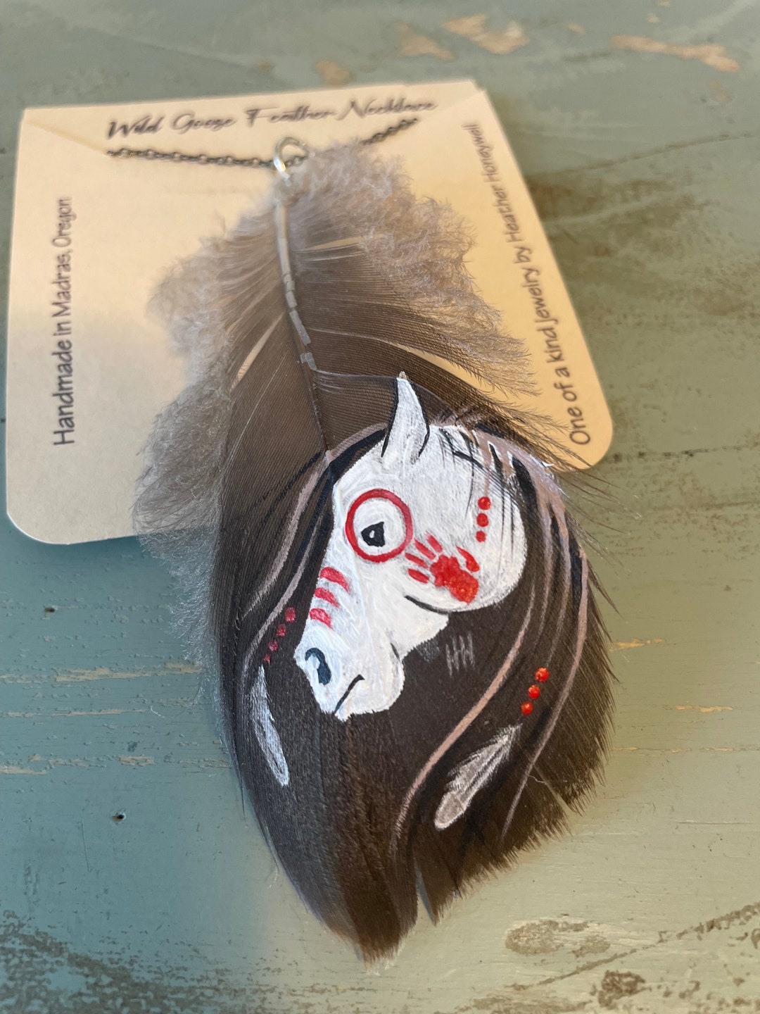Western Horse Necklace Acrylic on Wild Goose Feather - Etsy