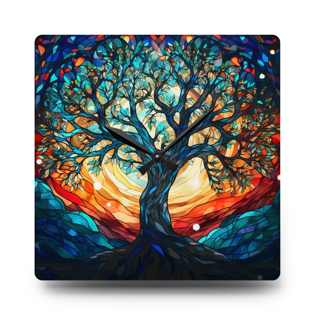 10.75 Square Tree of Life Acrylic Wall Clock Unique - Etsy