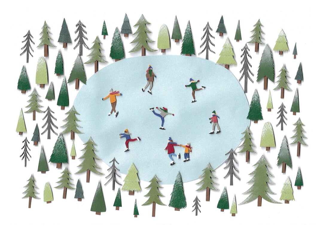 Ice Skaters Print | Art Print | Ice Skaters | Illustration | Skating ...