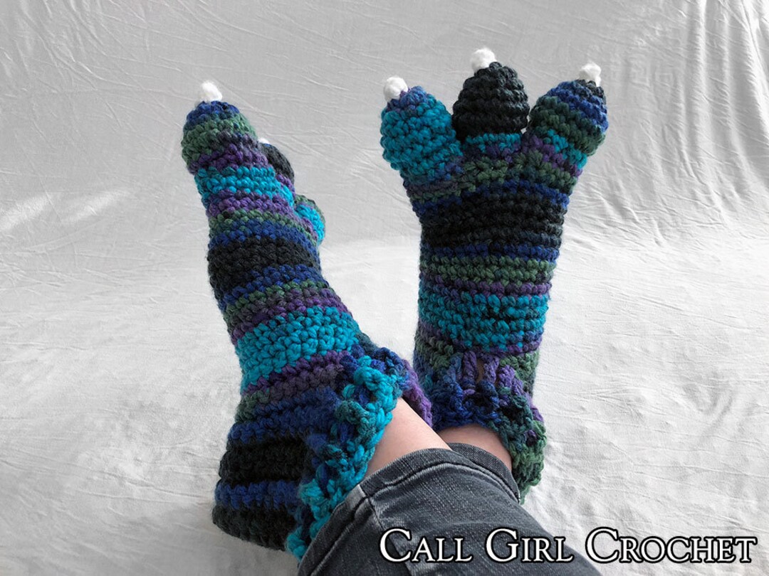 Crochet Adult Dragon Slipper Pattern: Monster Socks (US Size 4-16) (PDF ...