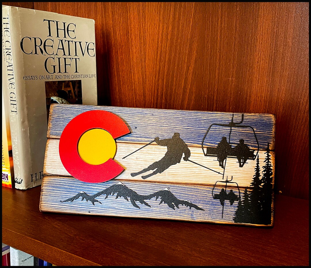 Colorado Wood Flag - Rustic Desk-top Version Ski Design - Colorado Gift ...