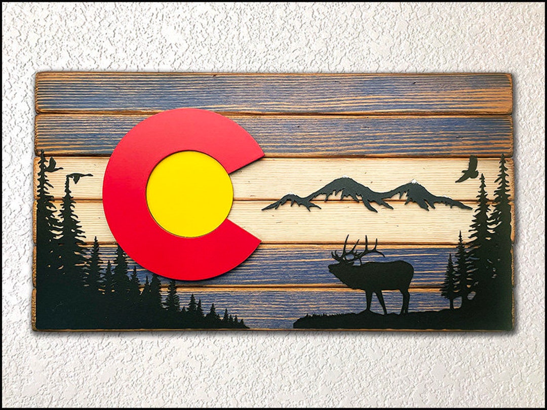 Colorado Wood Flag -9x17" Rustic Elk Design - Colorado Gift - Colorado ...