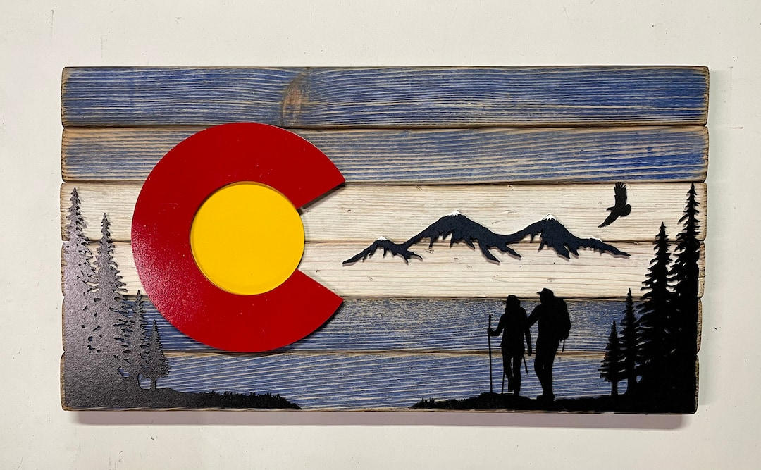Colorado Wood Flag - Rustic 9x17" Hiker Design - Colorado Gift ...