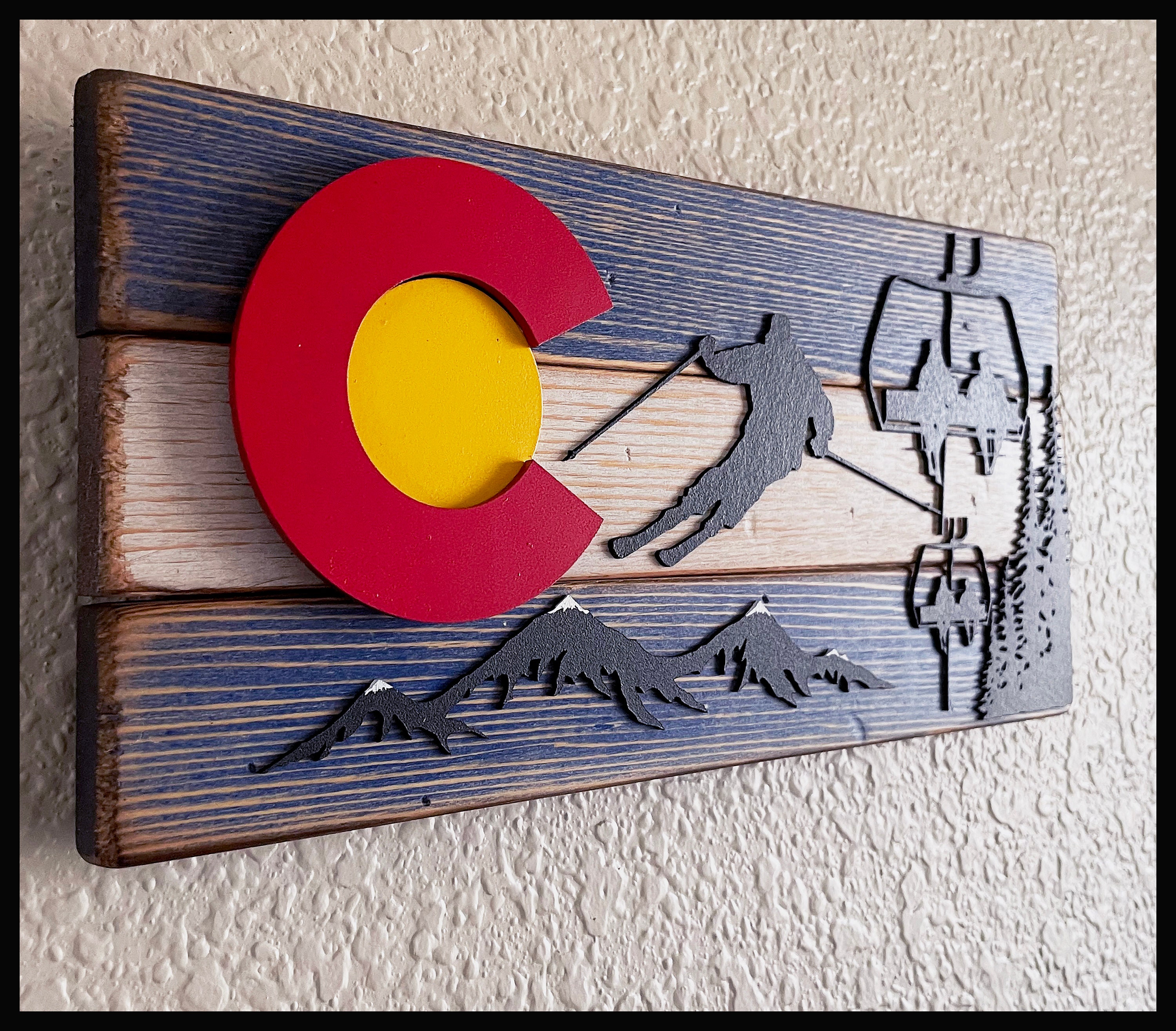 Colorado Wood Flag - Rustic Desk-top Version Ski Design - Colorado Gift ...
