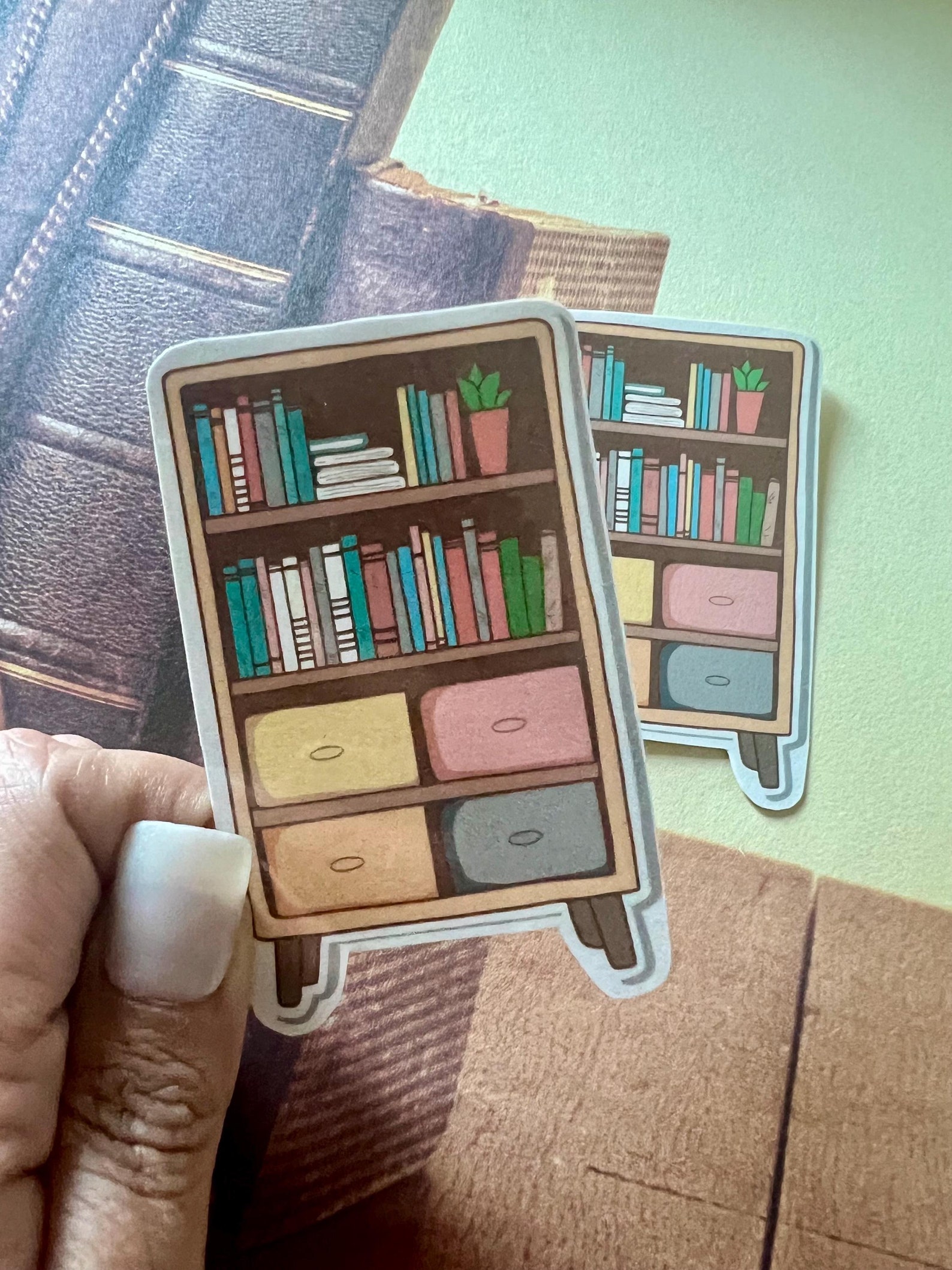 Charming Bookcase Sticker, Hand-drawn Vinyl Waterproof Sticker, Book ...