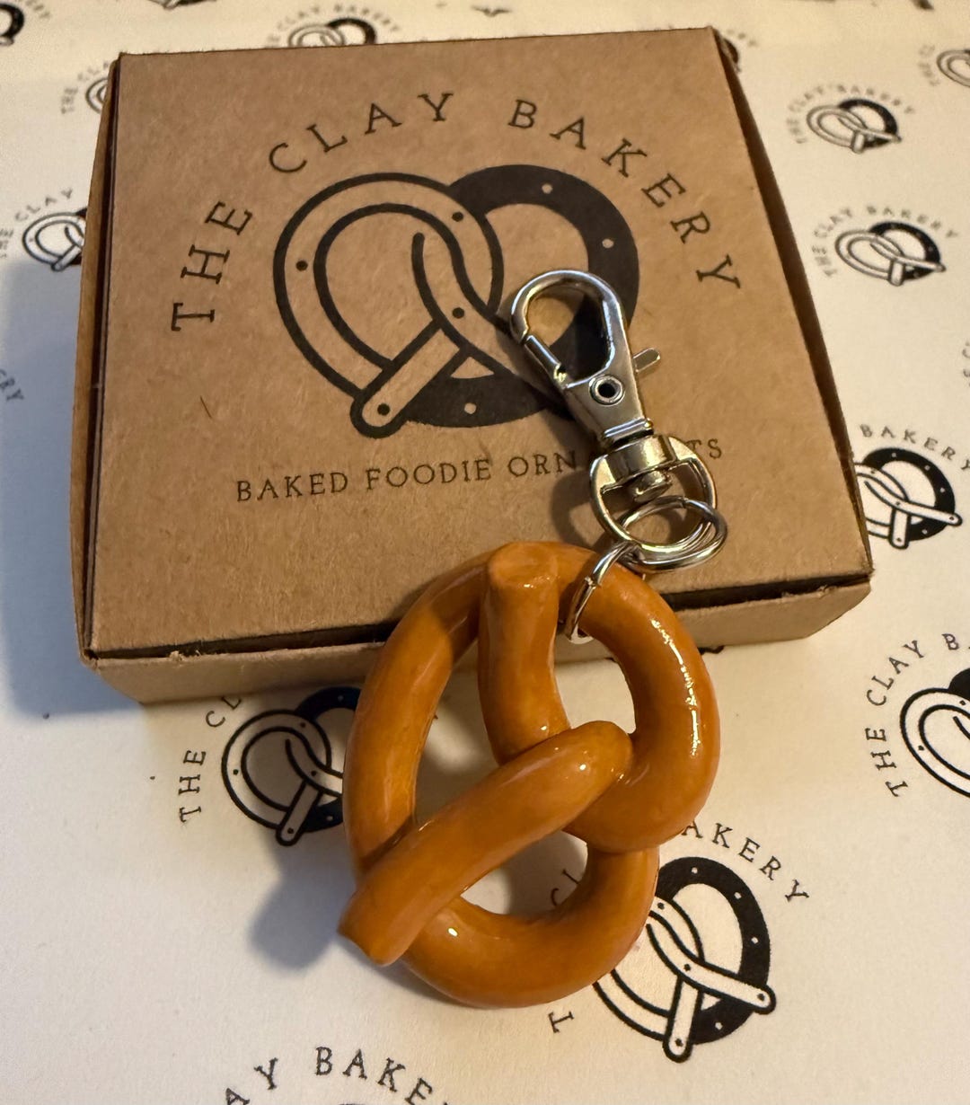 Mini Pretzel Bag Charm - Handmade Clay Pretzel Keychain With Glossy ...