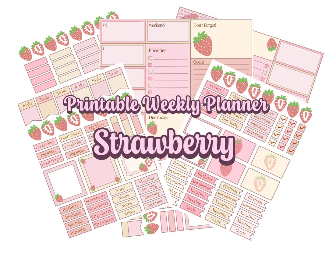 Strawberry Weekly Planner Printable, Strawberry Planner, Planner ...