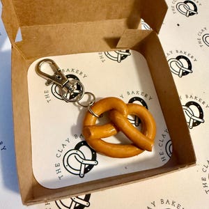Mini Pretzel Bag Charm - Handmade Clay Pretzel Keychain With Glossy ...