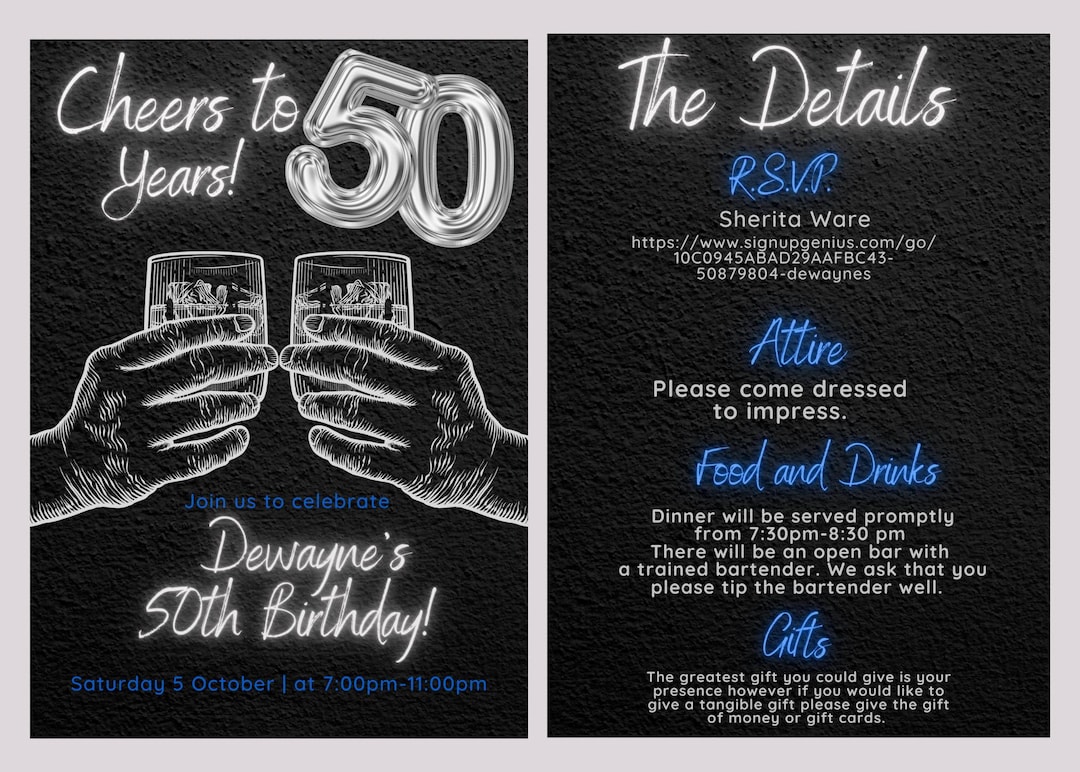 Cheers to 50 Years Birthday Invitation - Etsy