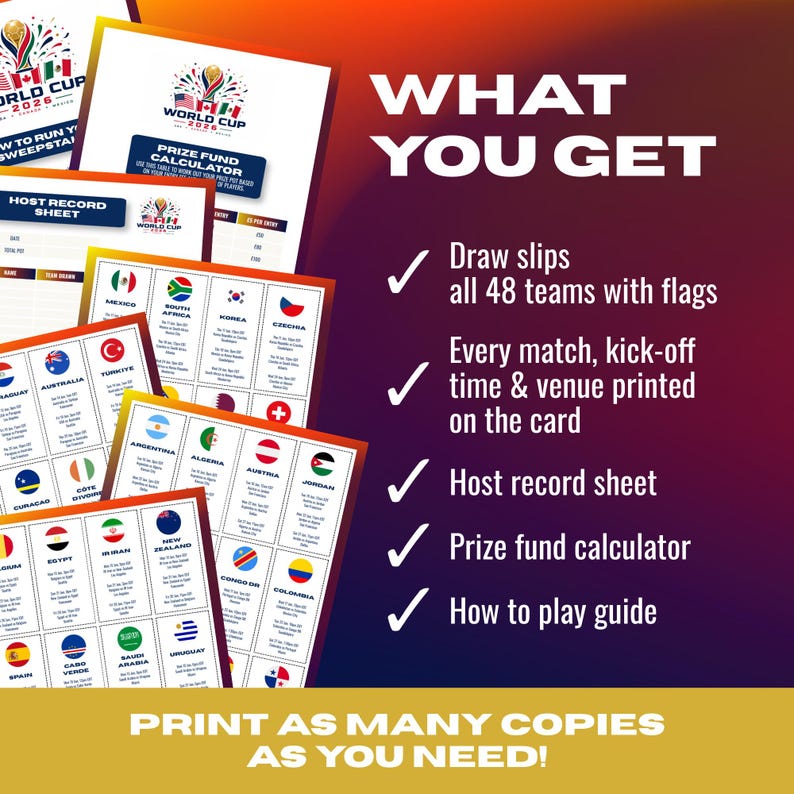 World Cup 2026 Sweepstake Kit Printable | All 48 Teams | Draw Slips ...
