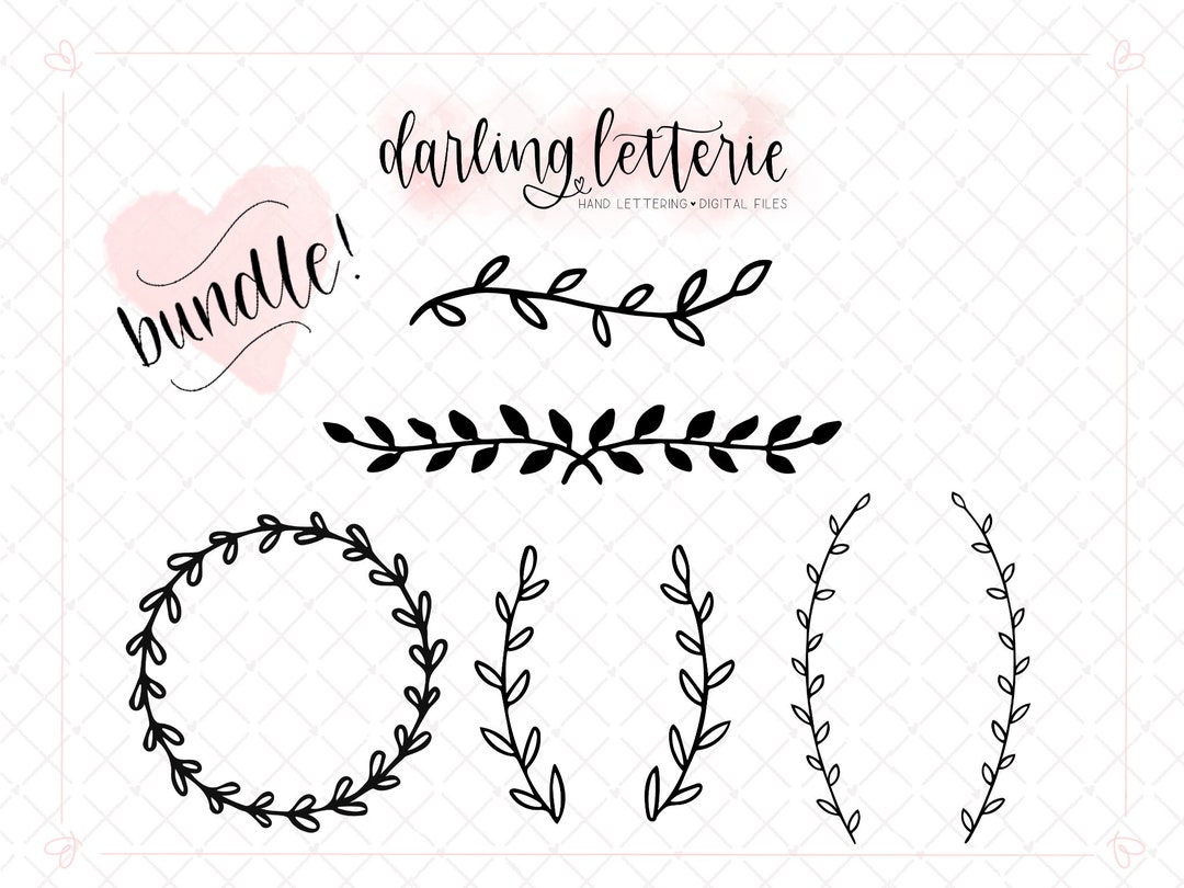 Bundle! Hand Drawn Laurel Clip Art - Cut File for Cricut, Silhouette ...