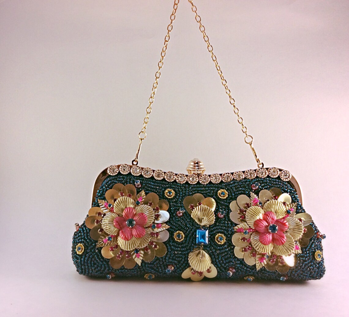 Heavily Beaded With Sequins Flower Clutch,hand Embroidery Clutch ...
