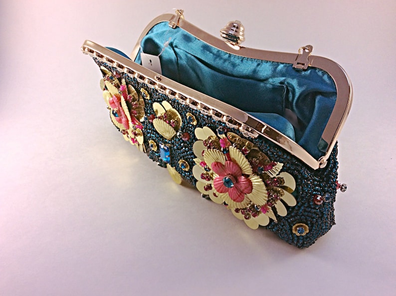 Heavily Beaded With Sequins Flower Clutch,hand Embroidery Clutch ...