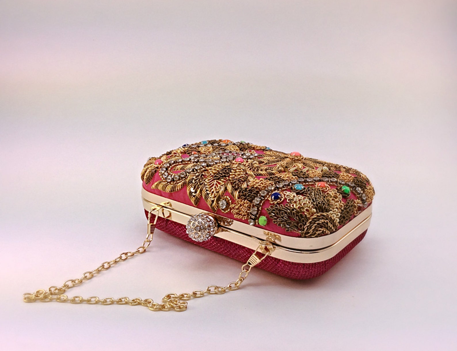 Pink Gold Box Clutch, Luxury Clutch, Unique Design,evening Bag ...