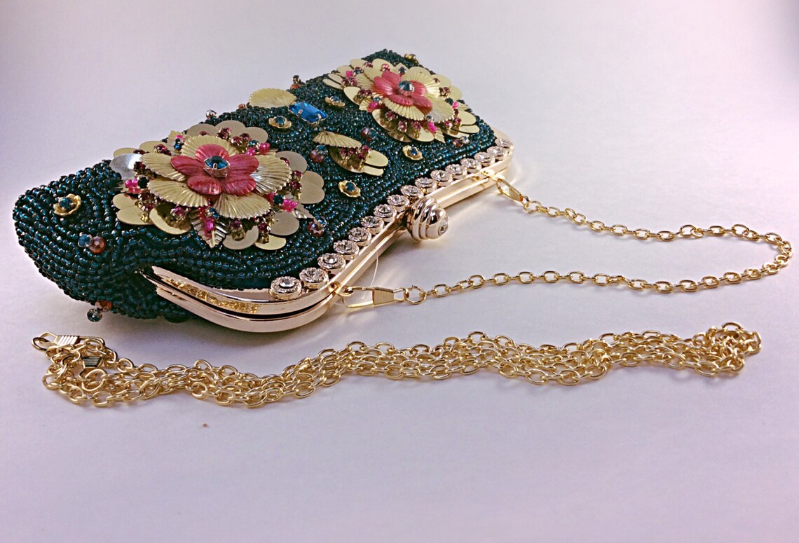 Heavily Beaded With Sequins Flower Clutch,hand Embroidery Clutch ...